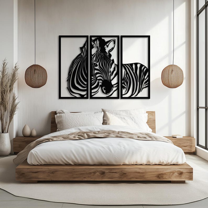 Zebra Triptych Metal Wall Art - Abstract Zebra Panels - Modern Wildlife ...