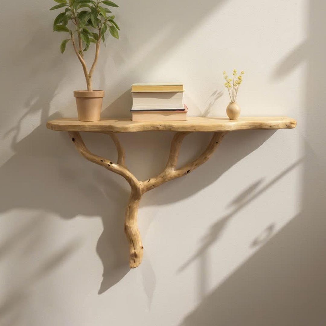 Live Edge Floating Shelf Solid Wood Tree Branch Bookshelf Wall Mounted ...