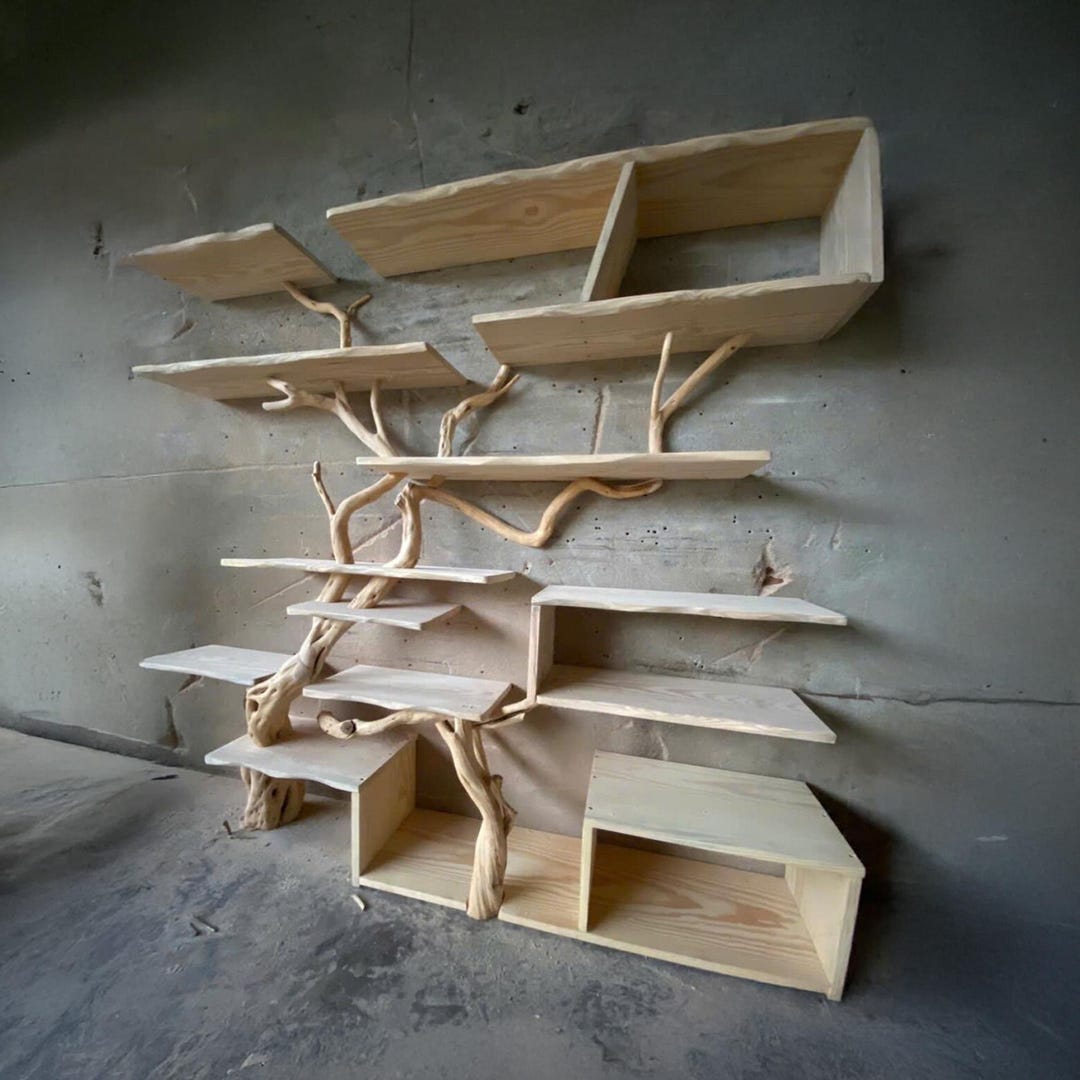 Tree Branch Book Shelf Art on Wall Mount Bookshelf Floor Bookcase Decor ...