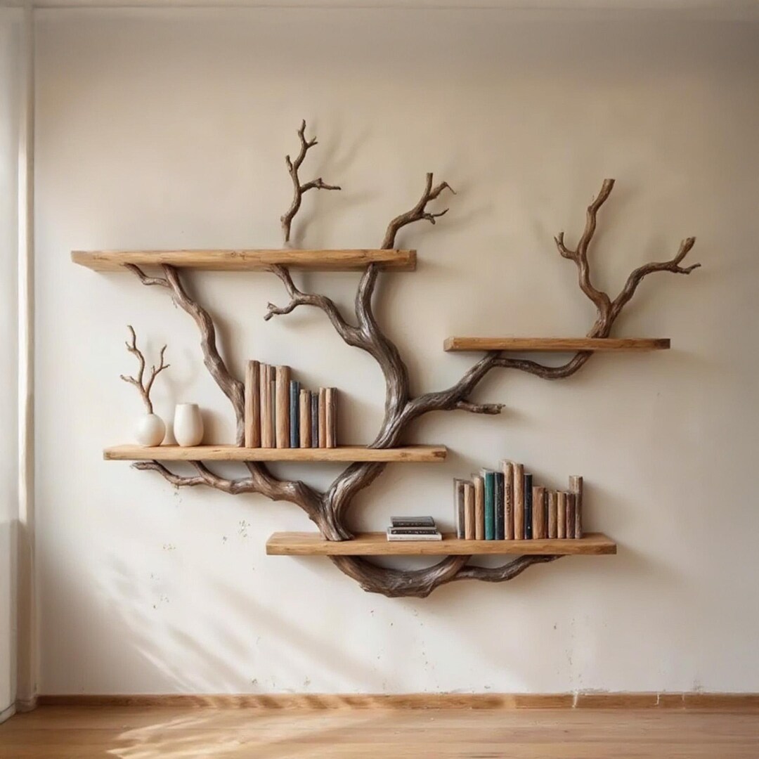 Floating Tree Branch Bookshelves Wall Mount Driftwood Branch Solid Wood ...