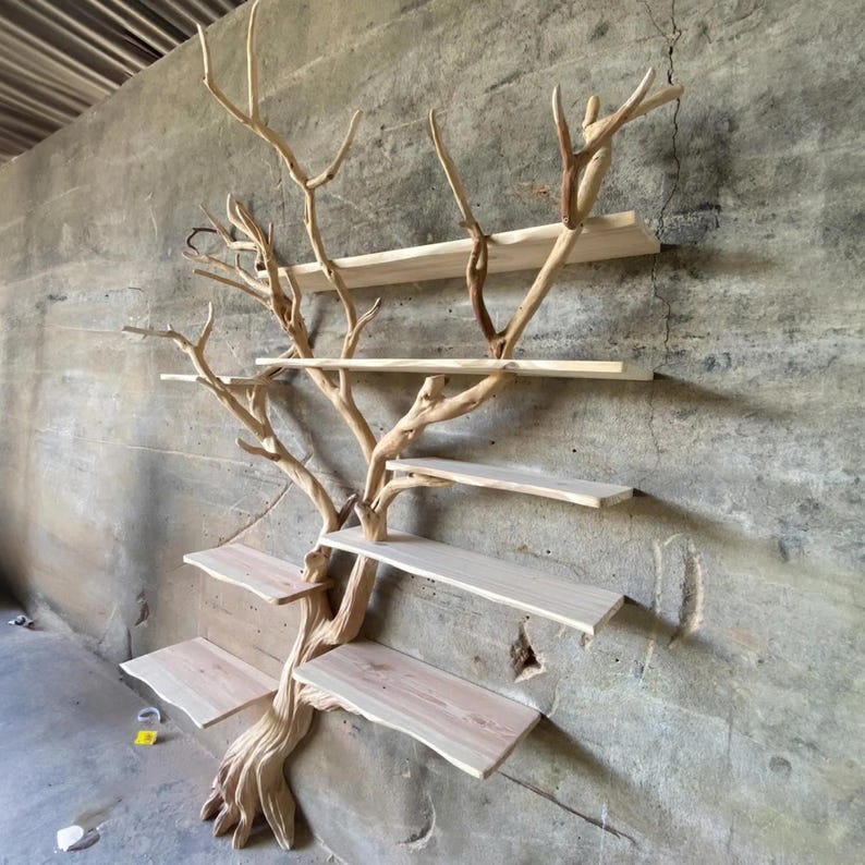 Floating Book Shelf Custom Tree Bookshelf Solid Wood Carving Bookcase ...