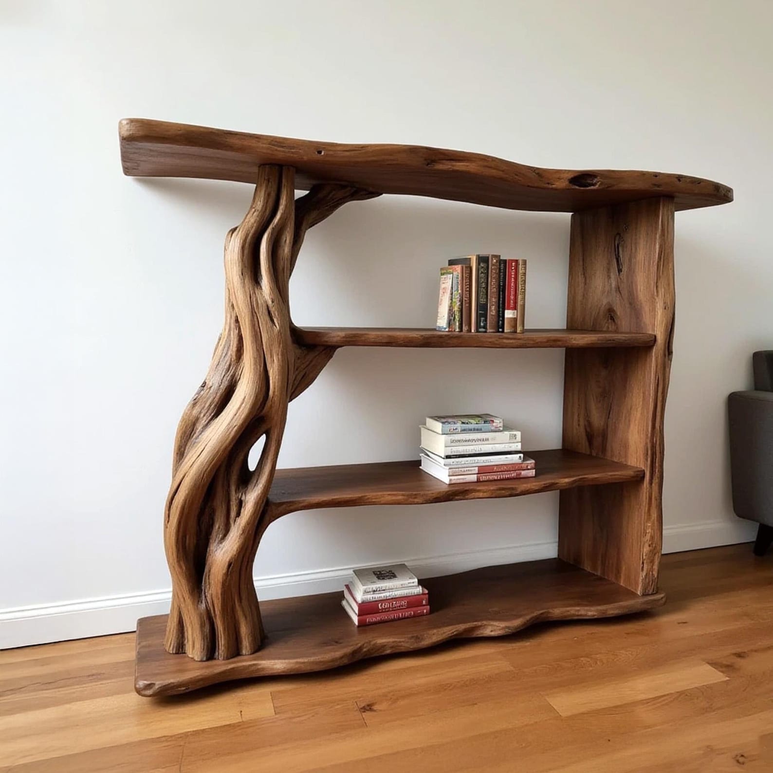 Solid Wood Book Shelf Mid Century Driftwood Branch Bookcase Live Edge ...