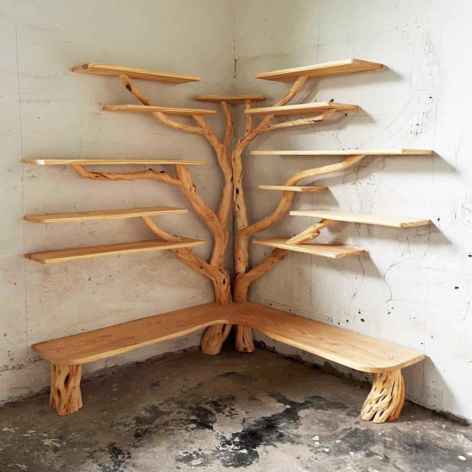 Corner Tree Branch Bookshelf Decor on Wall Mount Floating Book Shelf ...