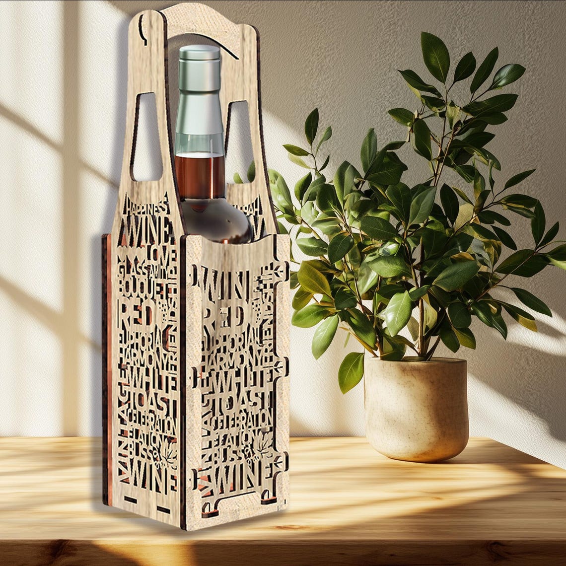 Gift Wine Box Laser Cut File - Wood Wine Bottle Box SVG - 2 Sizes ...