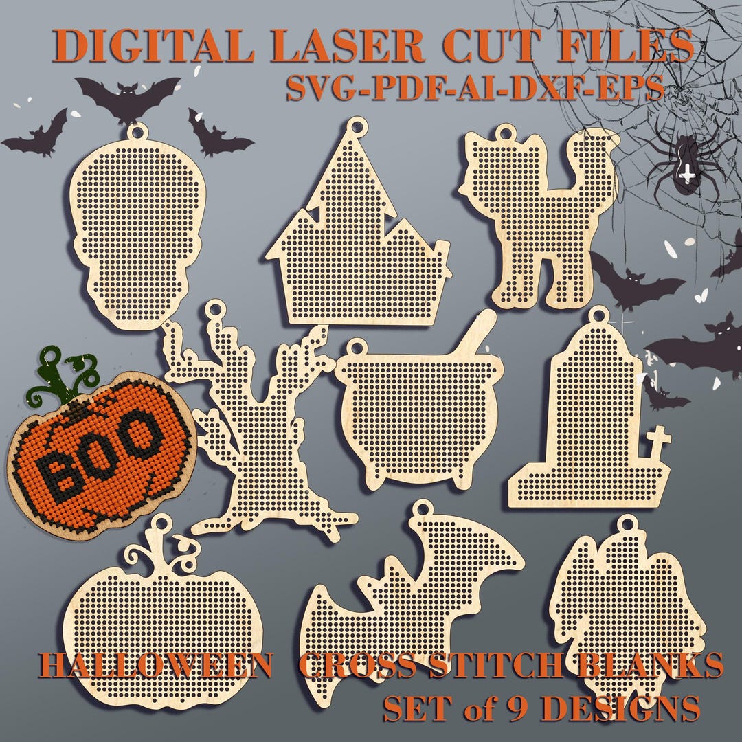 Halloween Cross Stitch Blanks SVG - Set of 9 Laser Cut Files for ...