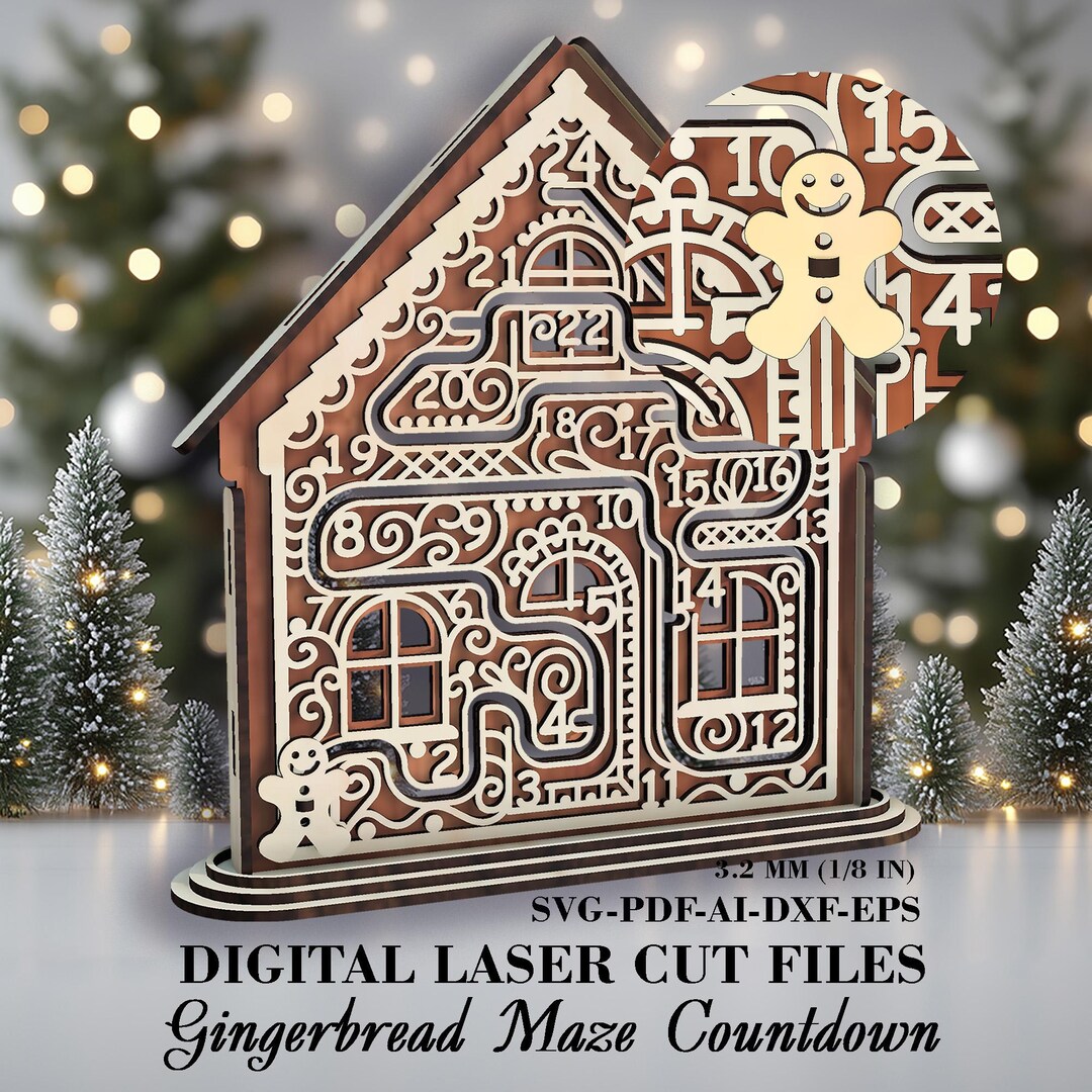 Gingerbread Countdown Calendar SVG - Days Until Christmas Maze - Laser ...