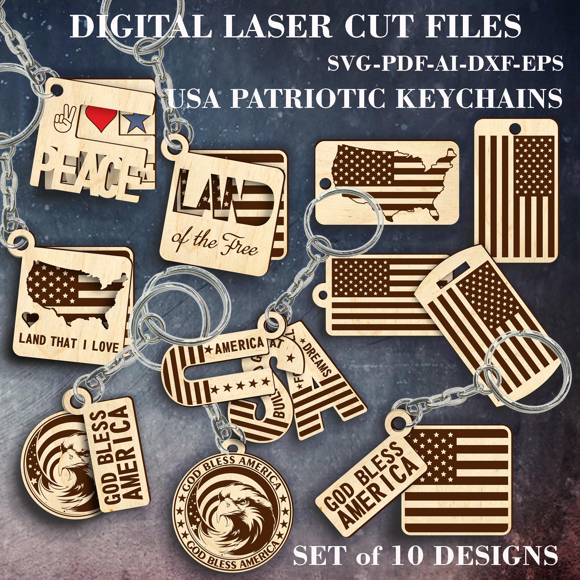 USA Flag Keychain SVG - Set of 10 Patriotic Designs - Laser Cut Files ...