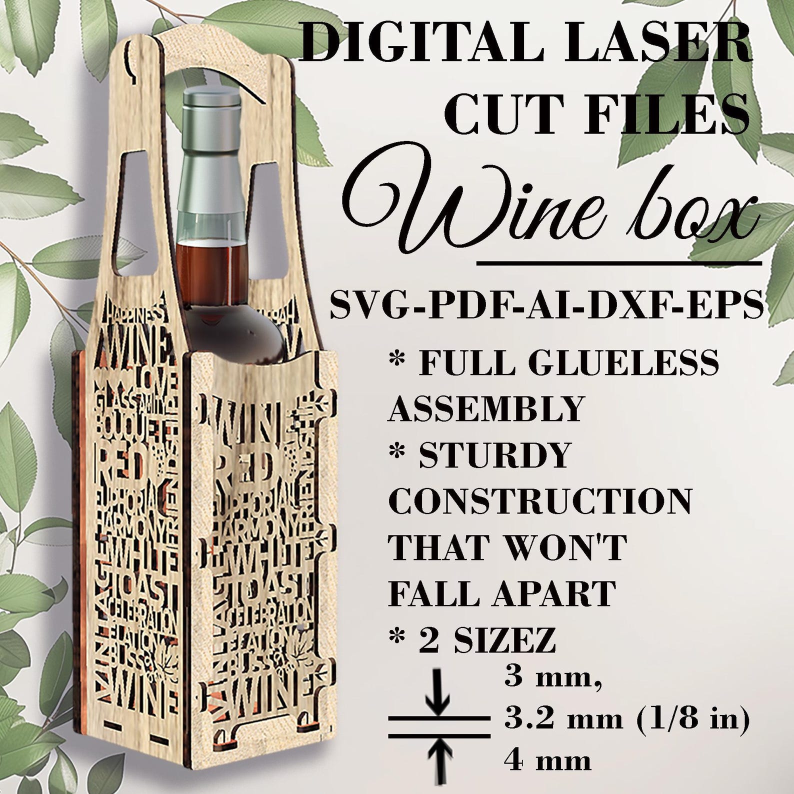 Gift Wine Box Laser Cut File - Wood Wine Bottle Box SVG - 2 Sizes ...