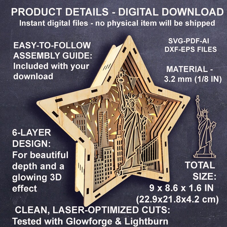 Statue of Liberty Light Box SVG: 4th of July Layered Design | USA 250 ...