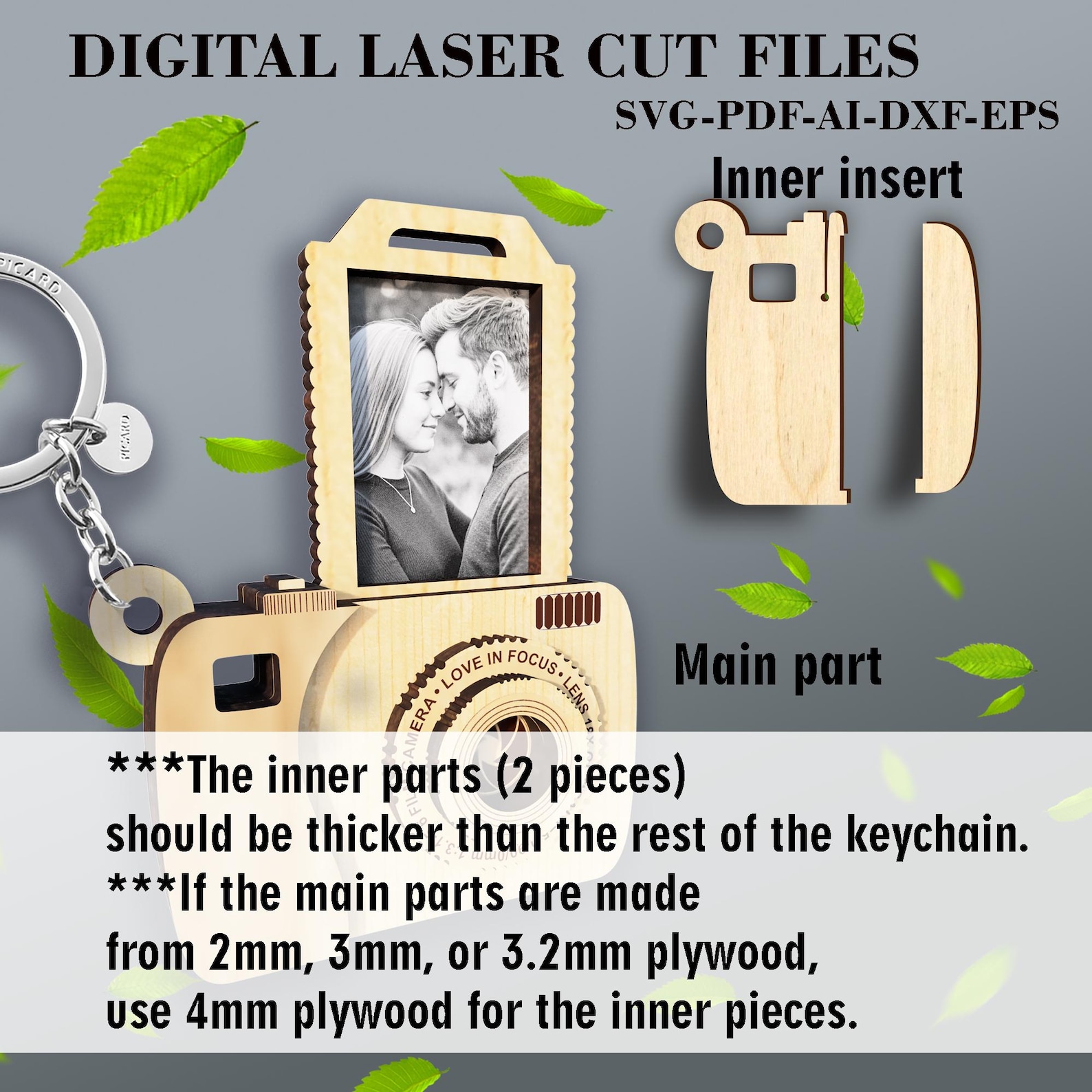 Mini Camera Photo Keychain SVG - Laser Cut Files - Customizable Photo ...