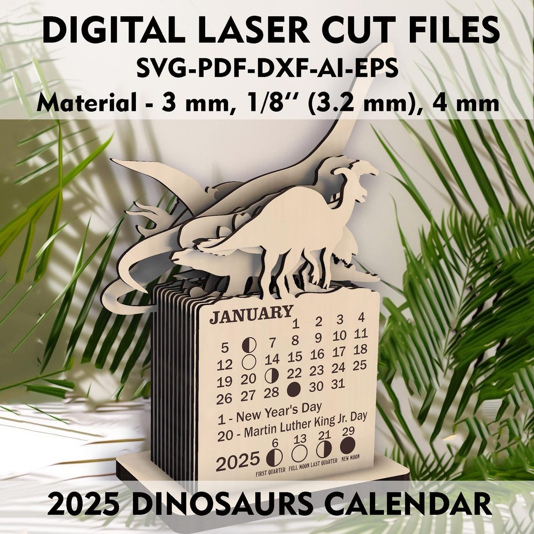 2025 Dinosaur Calendar Laser Cut Files Layered Wooden Desk Calendar SVG ...