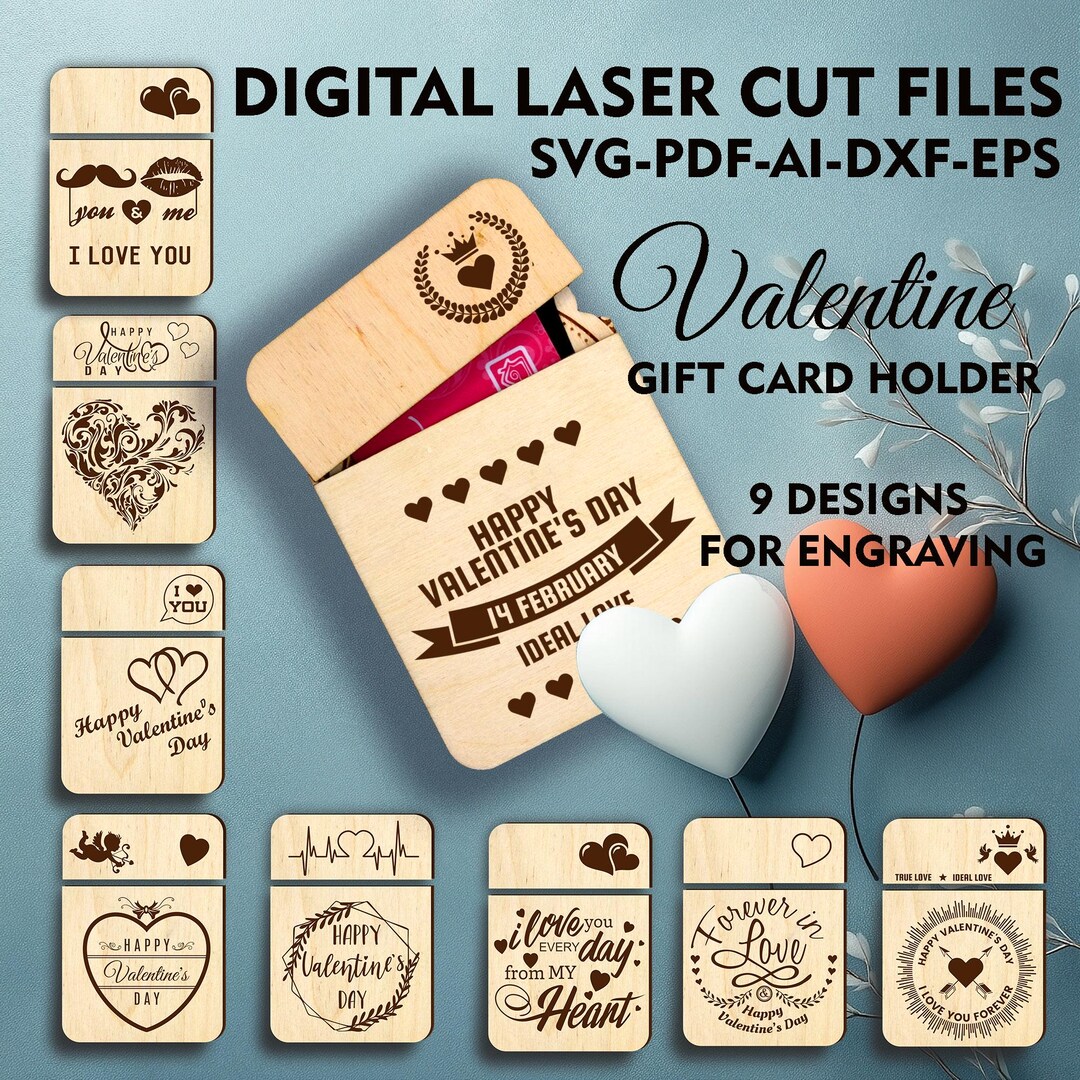 Digital Valentine Gift Card Holder Set - of 9 Pcs SVG Customizable Box ...