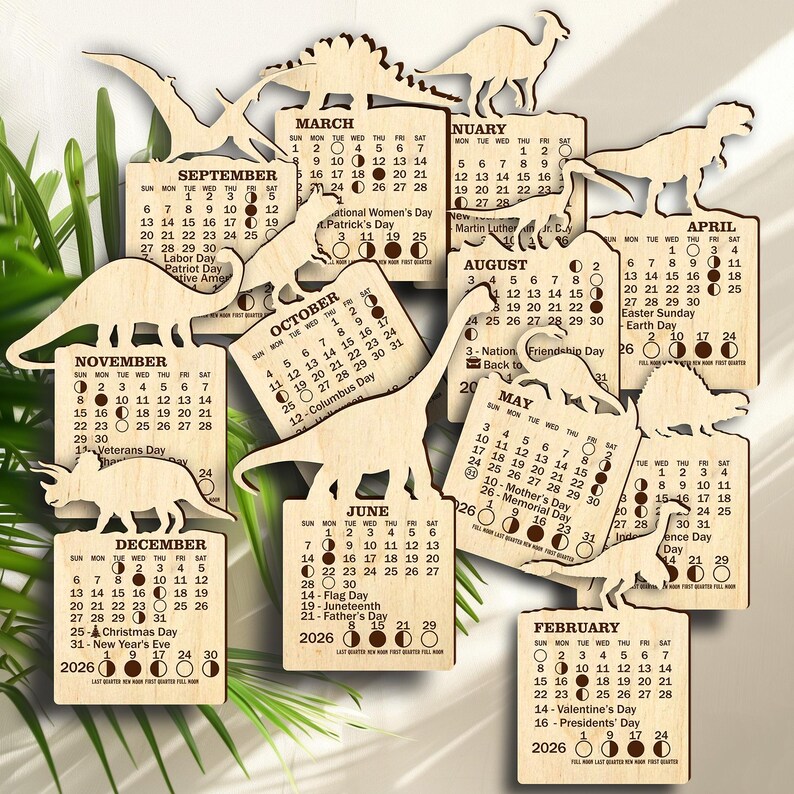 2026 Dinosaur Calendar Laser Cut Files Layered Wooden Desk Calendar SVG ...