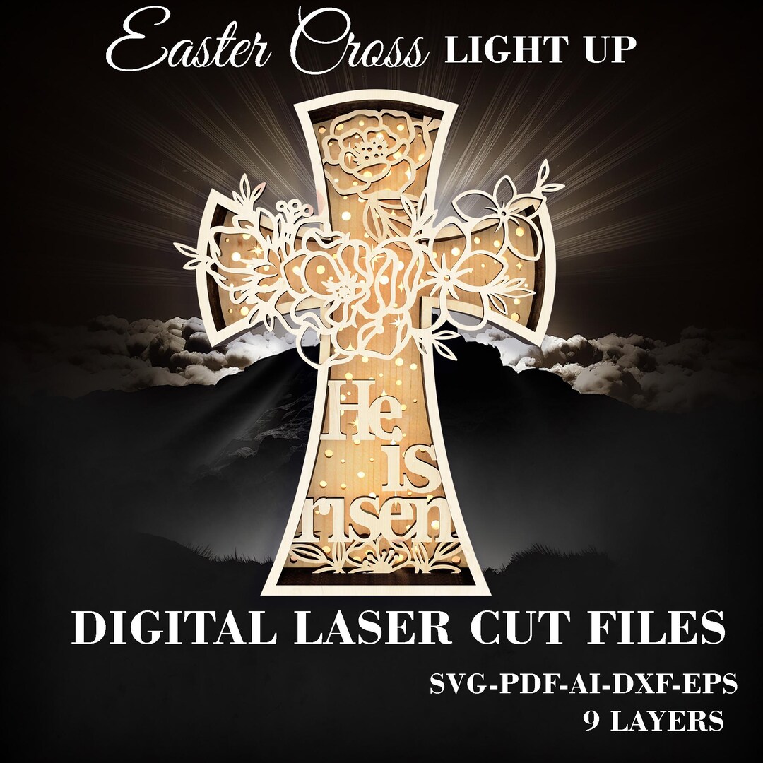 Multilayered Easter Cross With Flowers SVG - Light-up He is Risen SVG ...