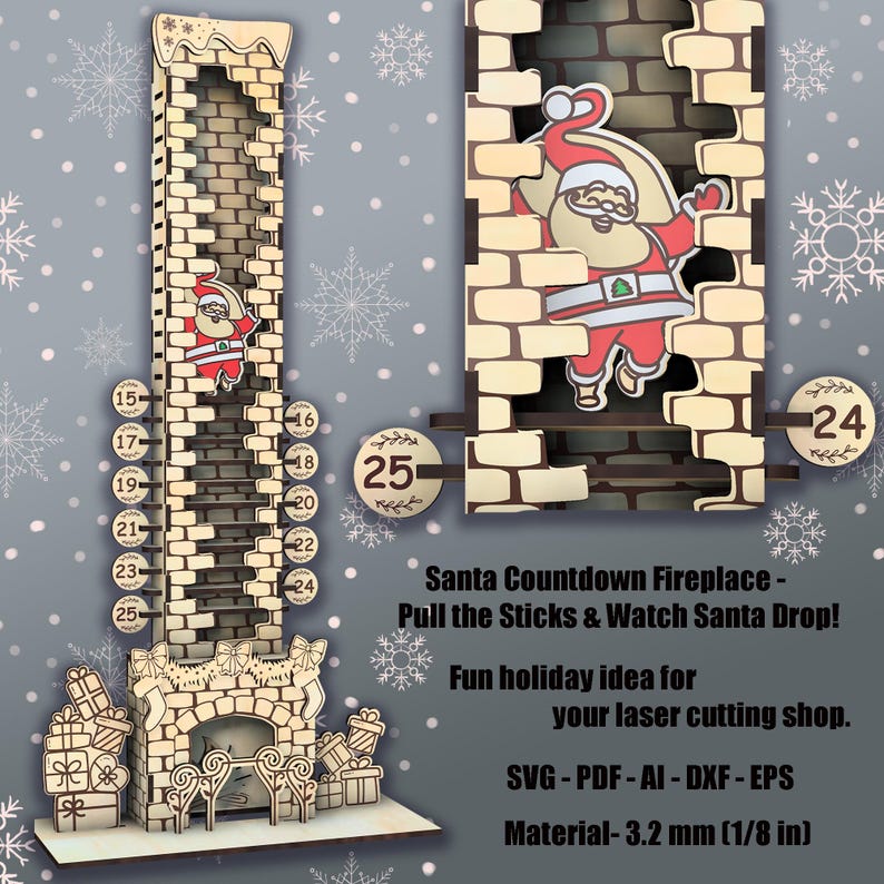 Santa Countdown Fireplace SVG – Laser Cut File for Days Until Christmas ...