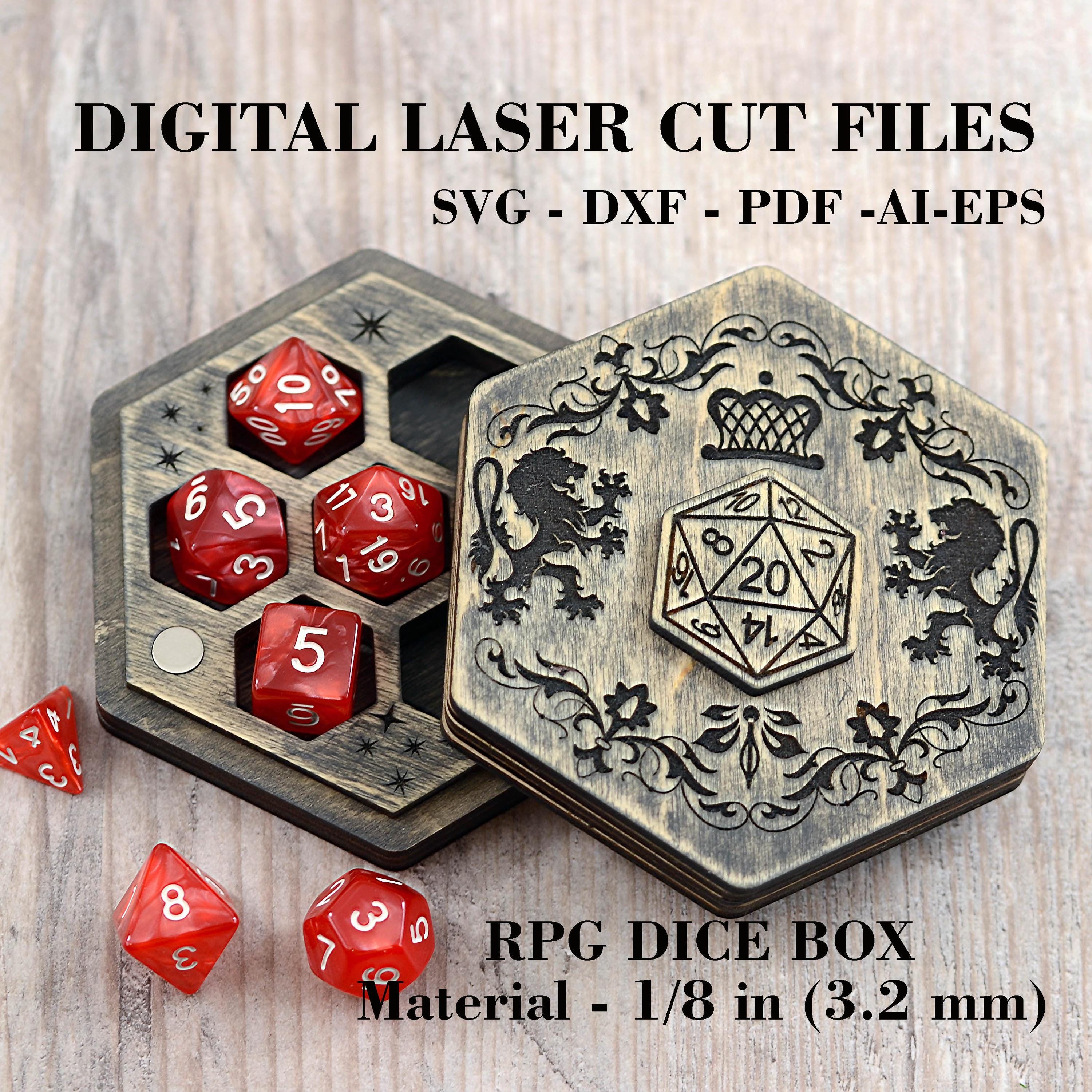 RPG Dice Box SVG - Laser Cut Files for Wooden Dice Holder - Fits ...