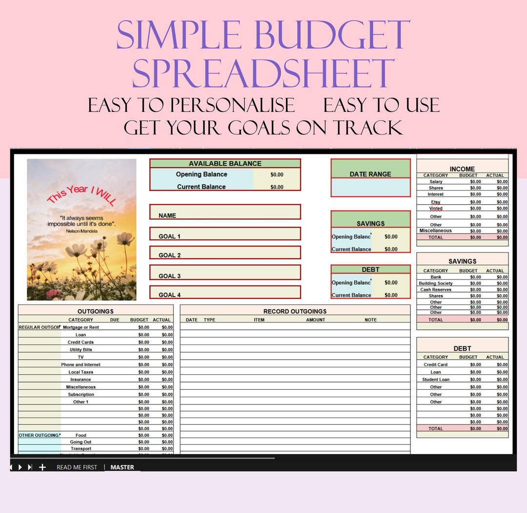 Budget and Goal Planner. Easy to Personalise and Use. Fully Editable ...