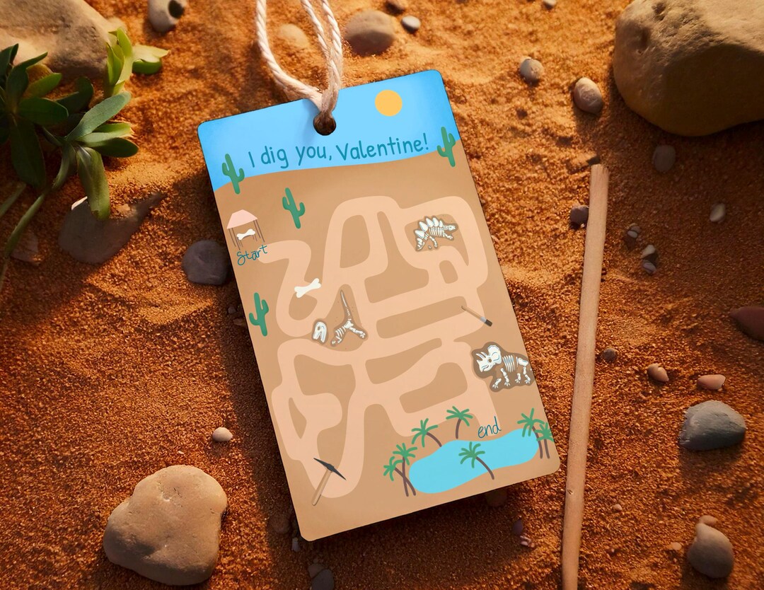 Dinosaur Dig Maze Valentine - Printable DIY Classroom Card, Digital ...
