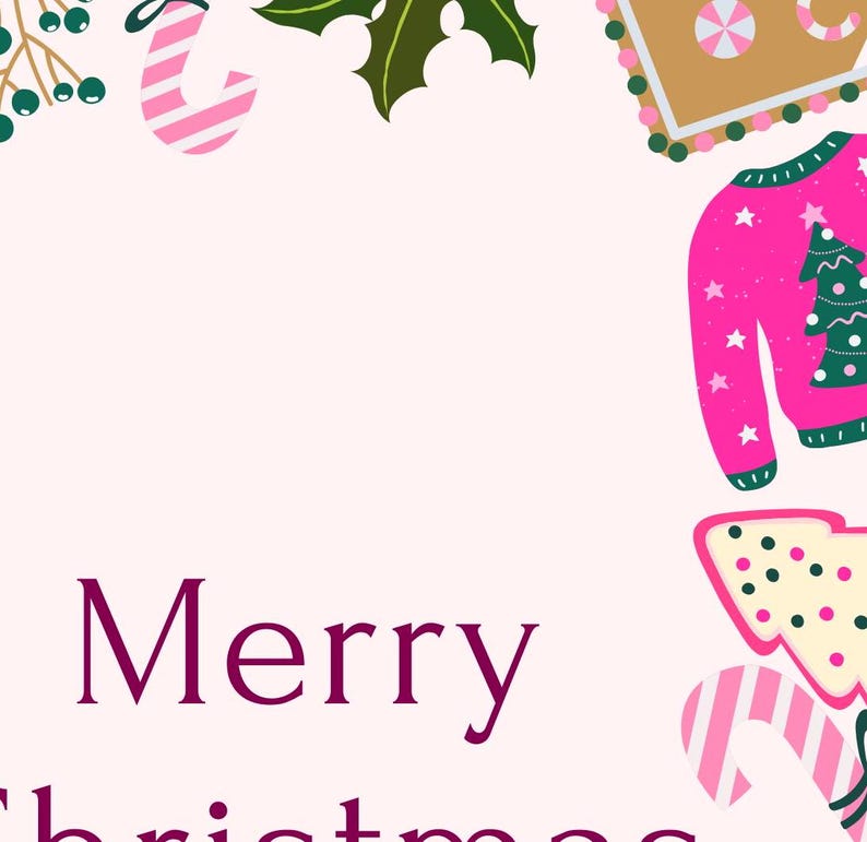 Pink Christmas Border Printable Card - Festive Holiday Greeting - Etsy
