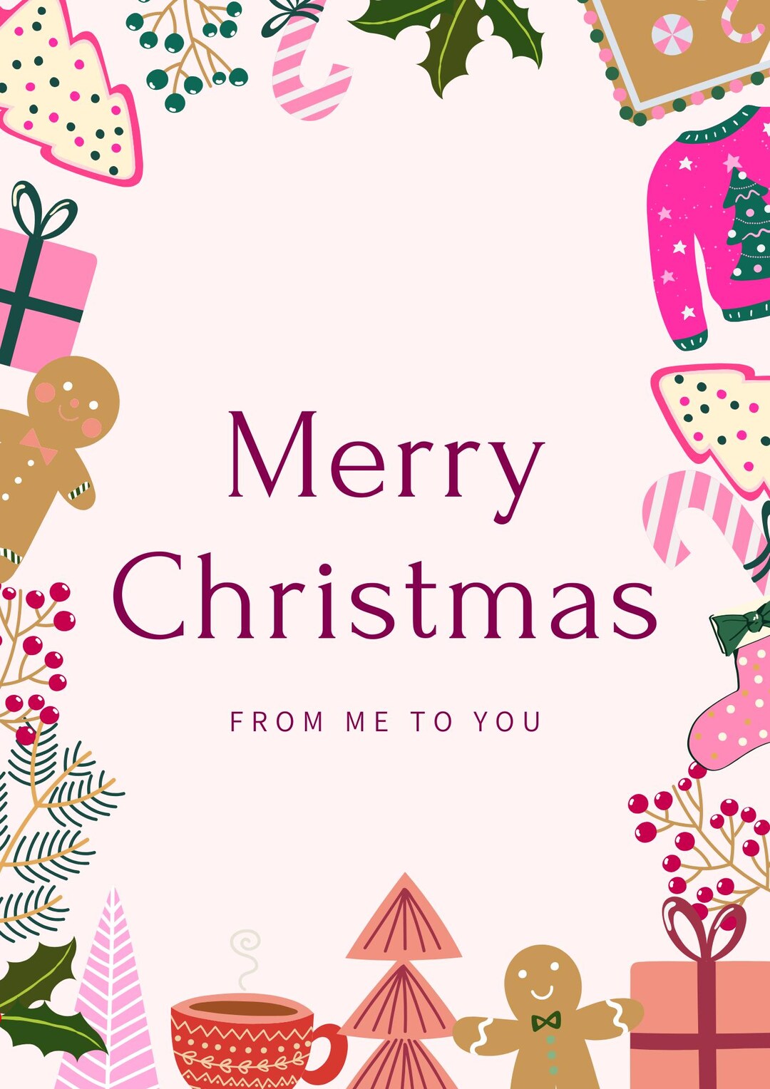 Pink Christmas Border Printable Card - Festive Holiday Greeting - Etsy