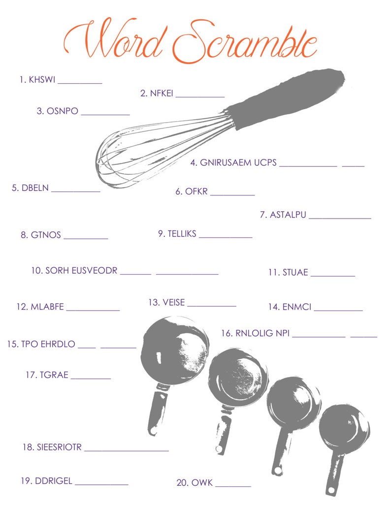 Kitchen Word Scramble 8.5 X 11 Instant Download - Etsy
