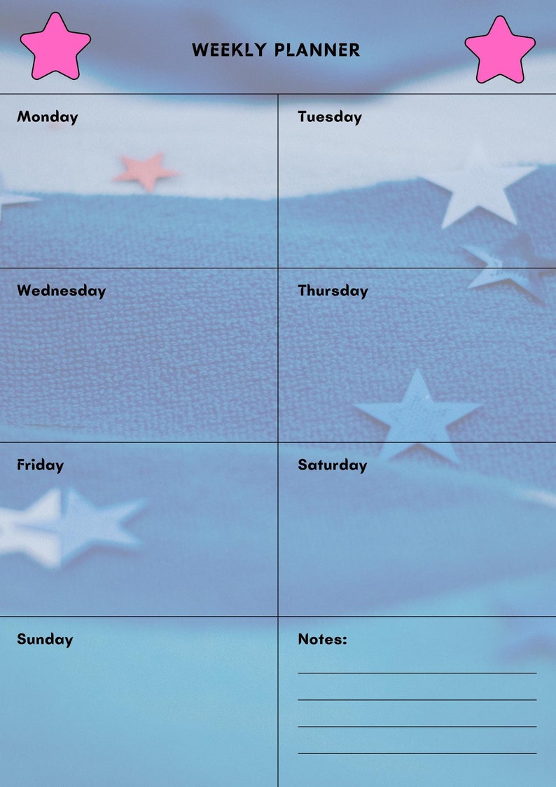 Blue & Pink Starry A4 Weekly Planner Digital Download,a4 Blue-themed ...