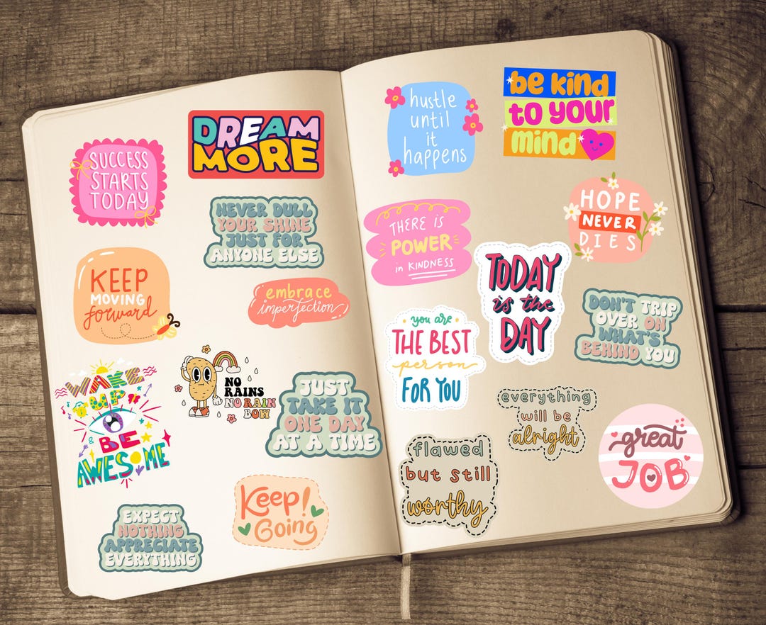 Motivational Sticker Set - 20 Digital PNG Stickers With Transparent ...