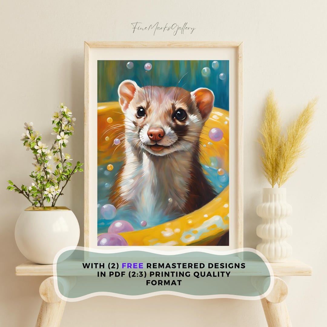Adorable Weasel Portrait | Printable Wall Art | Digital Painting ...