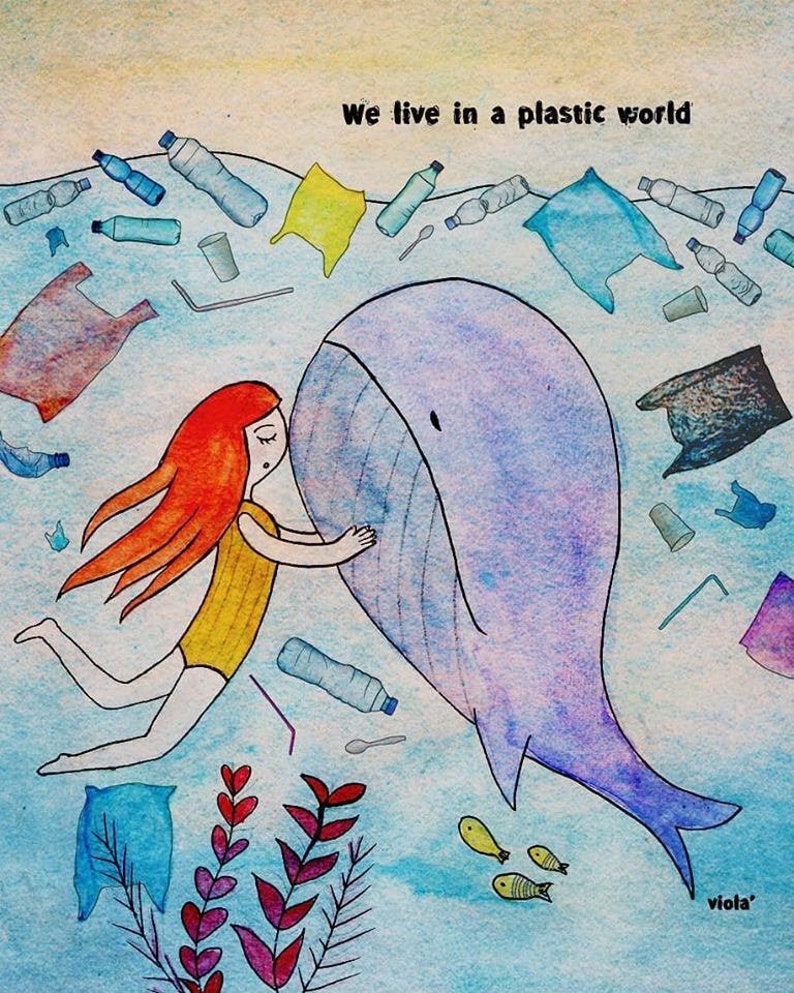 Art Print {plastic World} , Wall Art, Whale Art, Save Our Oceans ...