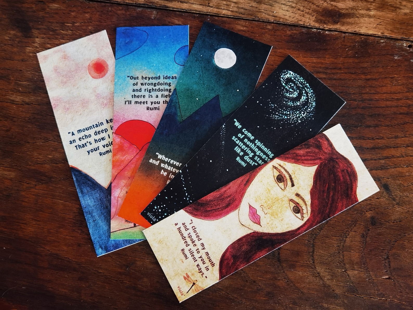 Bookmarks Set of 5 Rumi Bookmarks Illustrated Bookmarks - Etsy