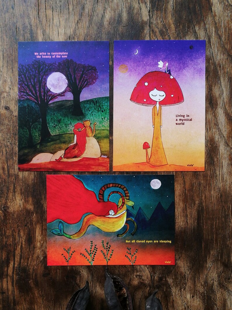 Mystical Postcards set of 3 Magical Art Whimsical - Etsy