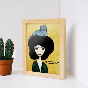 Art Print "cat Lady", Wall Art, Blue Cat, Cat Lover, Animal Lover ...