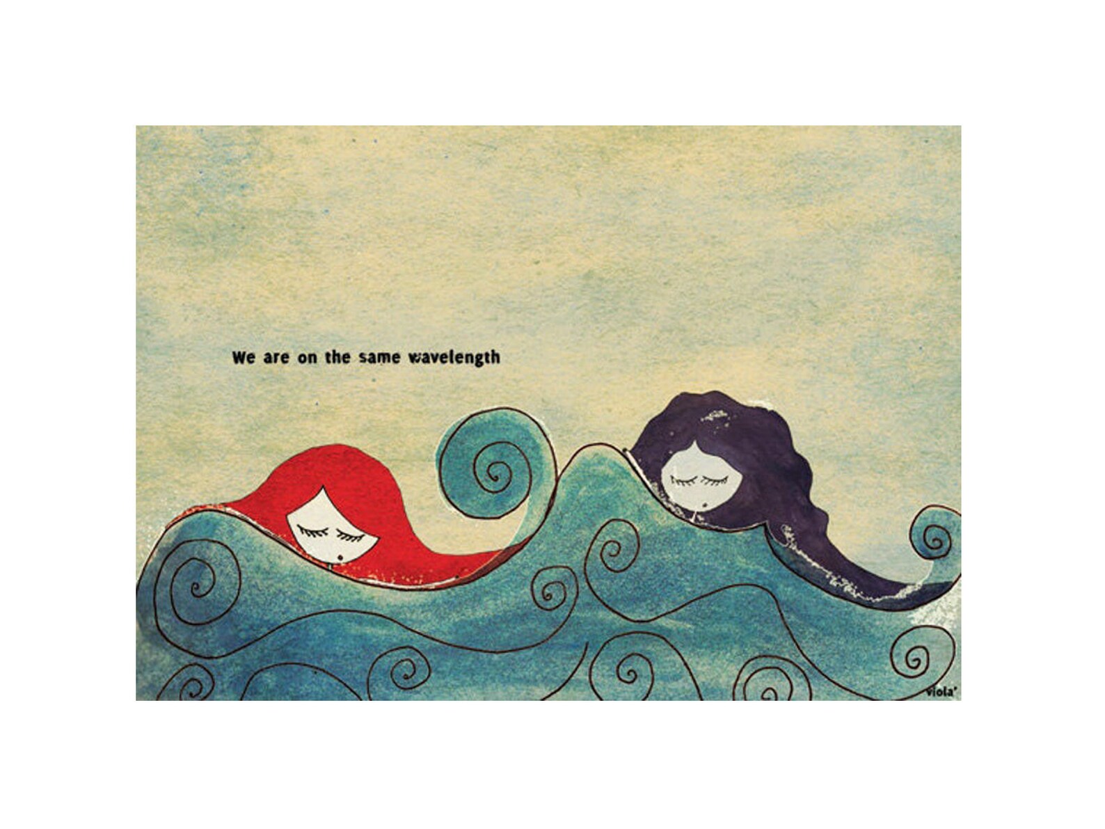 Art Print "we Are on the Same Wavelength", Wall Art, Naive Art, Visual ...