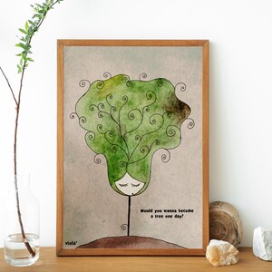 Art Print "into a Tree", Tree Girl, Tree Lover, Transformation ...