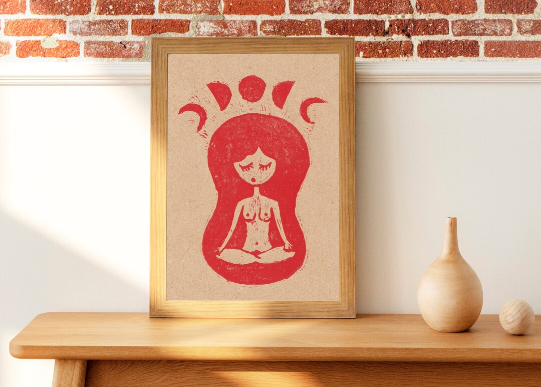 Red Moon Flow - Linocut Art, Menstrual Goddess Wall Art, First Moon ...