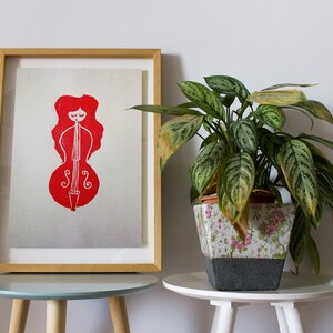 Linocut Print {cello Vibrations}, Wall Art, Naive Art, Hand Printed on ...