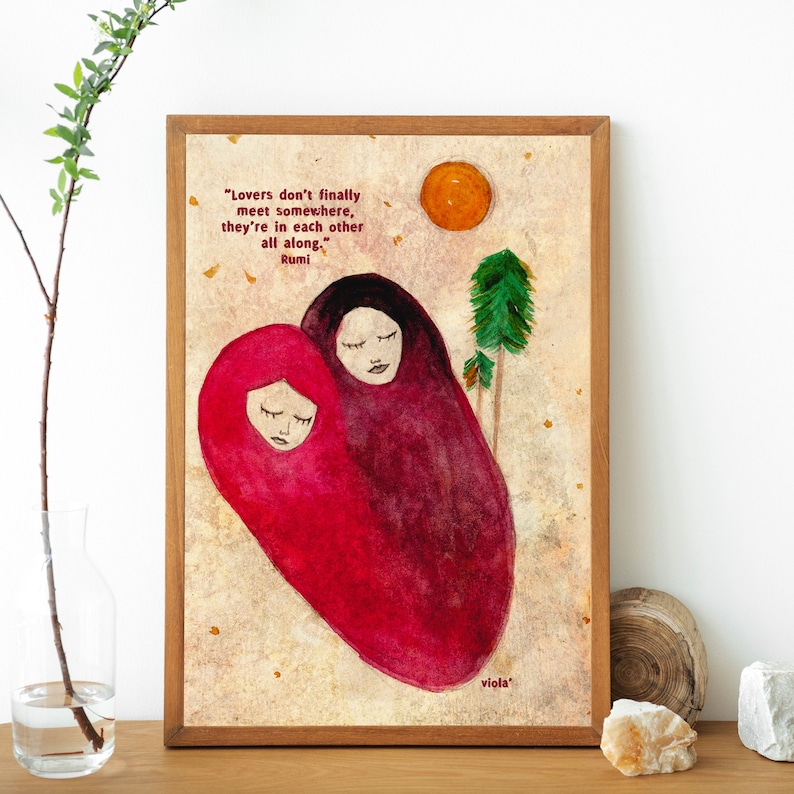 Sacred Union, Rumi Wall Art, Rumi Poem, Sufi Poetry, Spiritual Art Print, Whimsical Lovers Art ...