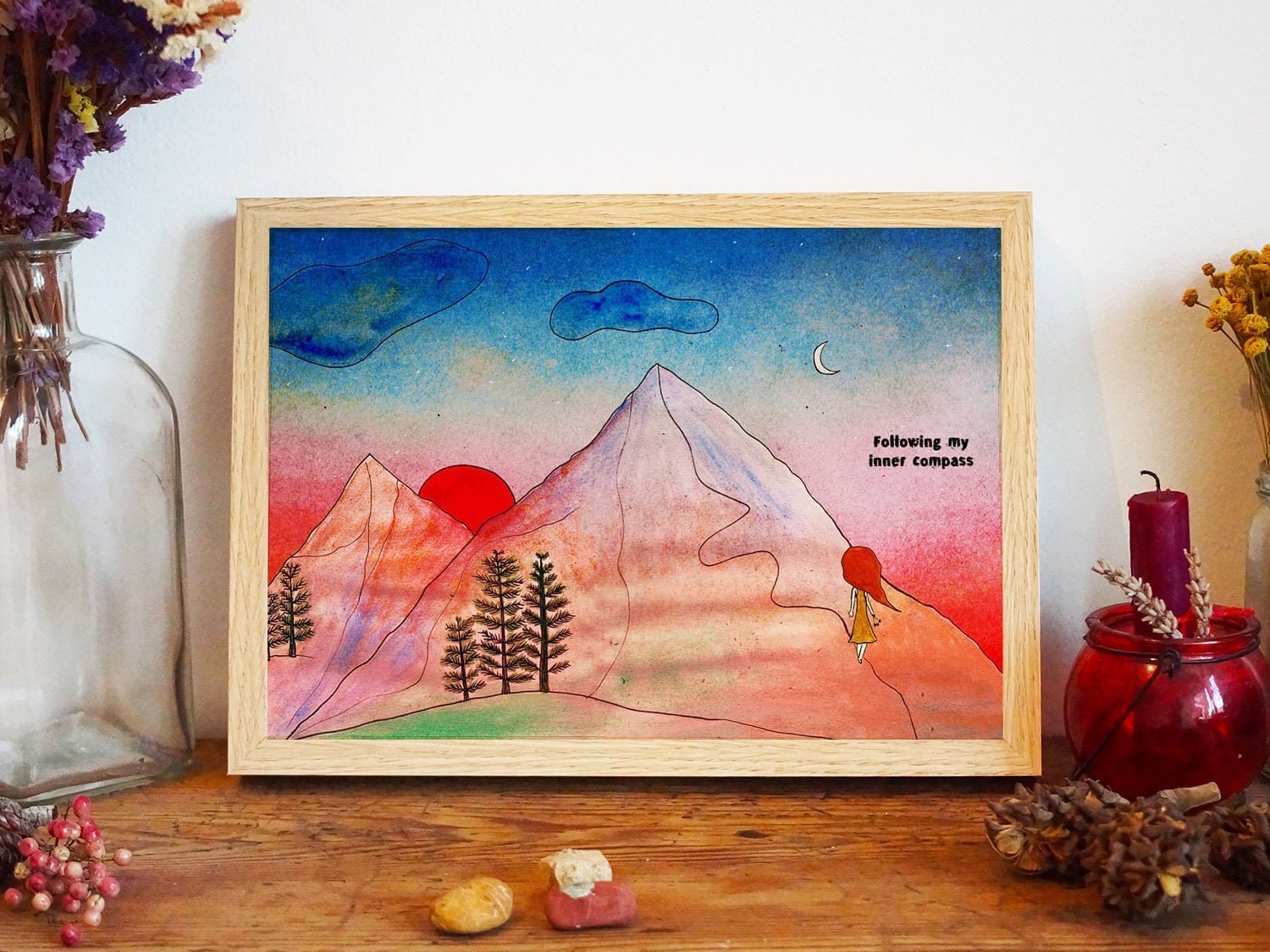 Art Print inner Compass, Wall Art, Red-haired Girl, Inner Compass ...