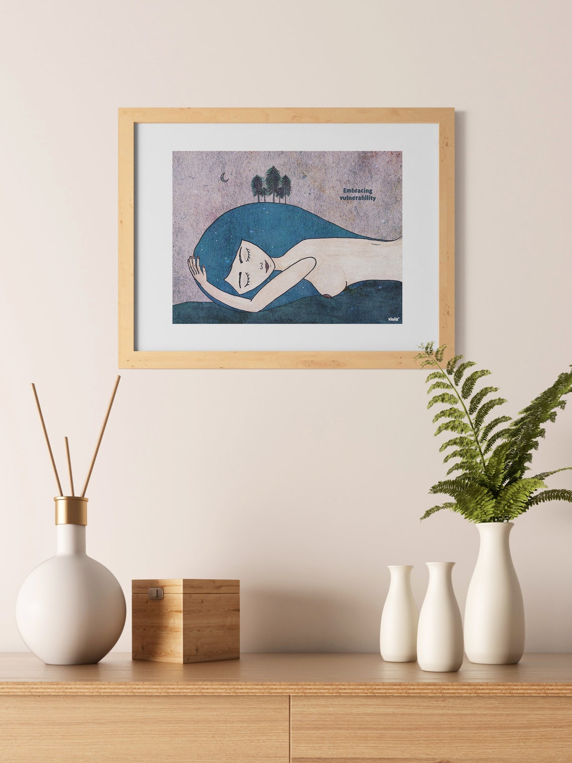 Embracing Vulnerability Art Print, Woman Sleeping Illustration, Dreamy ...
