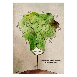 Art Print "into a Tree", Tree Girl, Tree Lover, Transformation ...