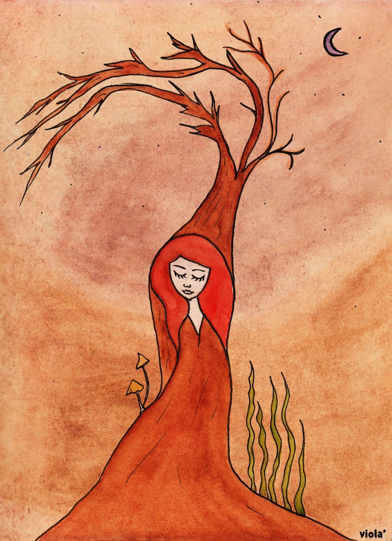 Tree Nymph Dryad Illustration Mystical Wall Art Goddess - Etsy