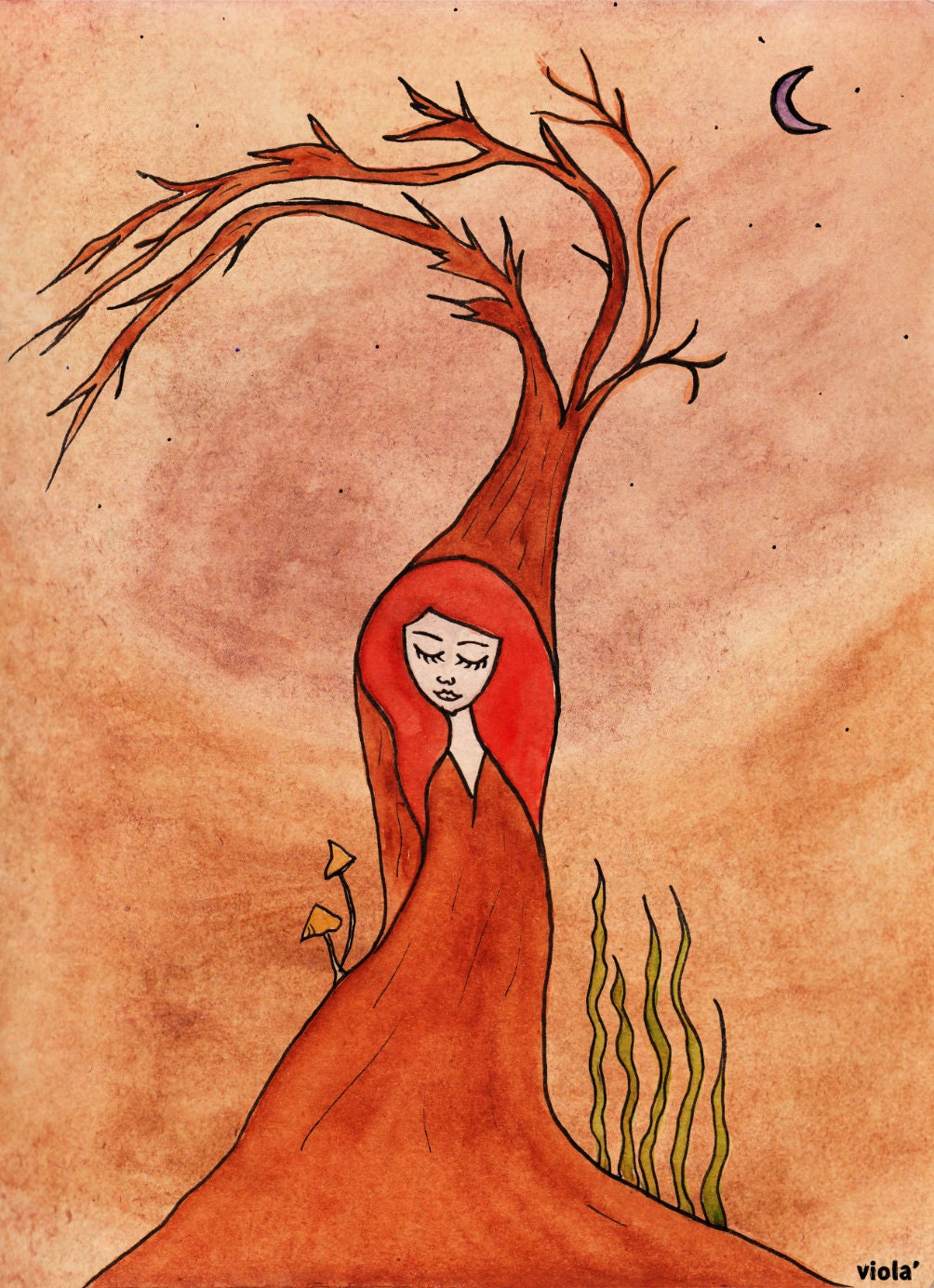 Tree Nymph Dryad Illustration Mystical Wall Art Goddess - Etsy