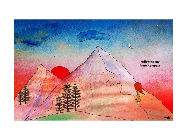 Art Print inner Compass, Wall Art, Red-haired Girl, Inner Compass ...