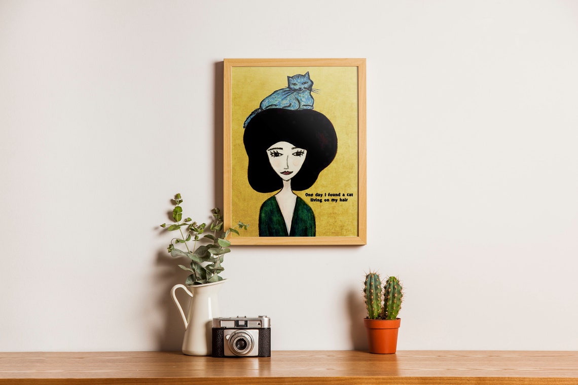 Art Print cat Lady Wall Art Blue Cat Cat Lover - Etsy