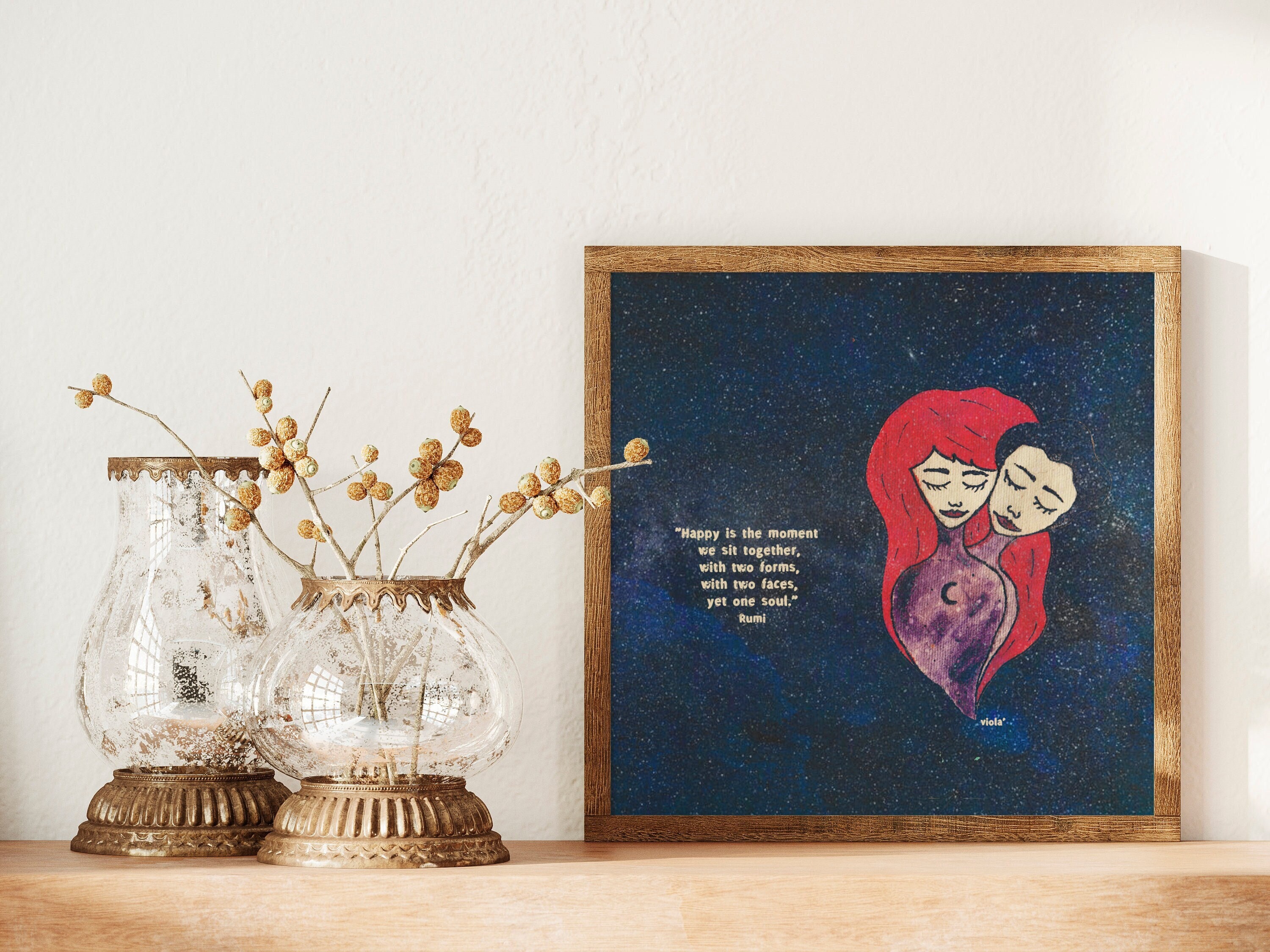 Rumi Poem Art Print, Whimsical Lovers Watercolor, Spiritual Home Decor ...