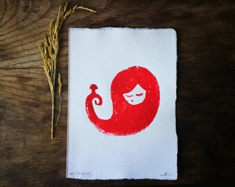 Linocut Print cello Vibrations Wall Art Naive Art Hand | Etsy