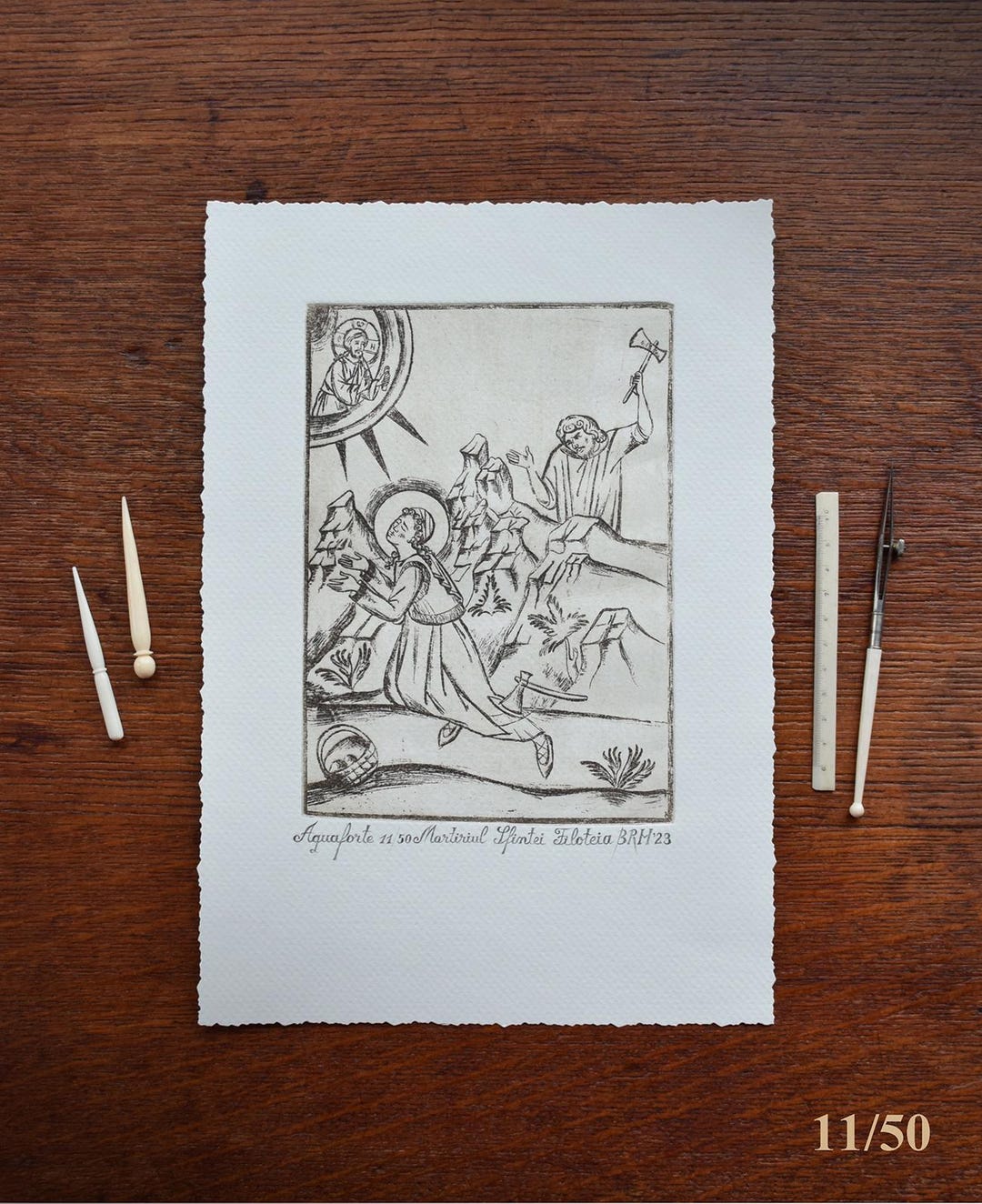 Religious Etching of the Martyrdom of Saint Philothea of Arges, Romania ...