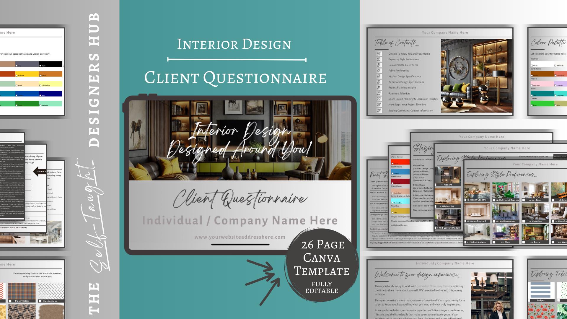 Interior Design Client Questionnaire - Editable Canva Template ...