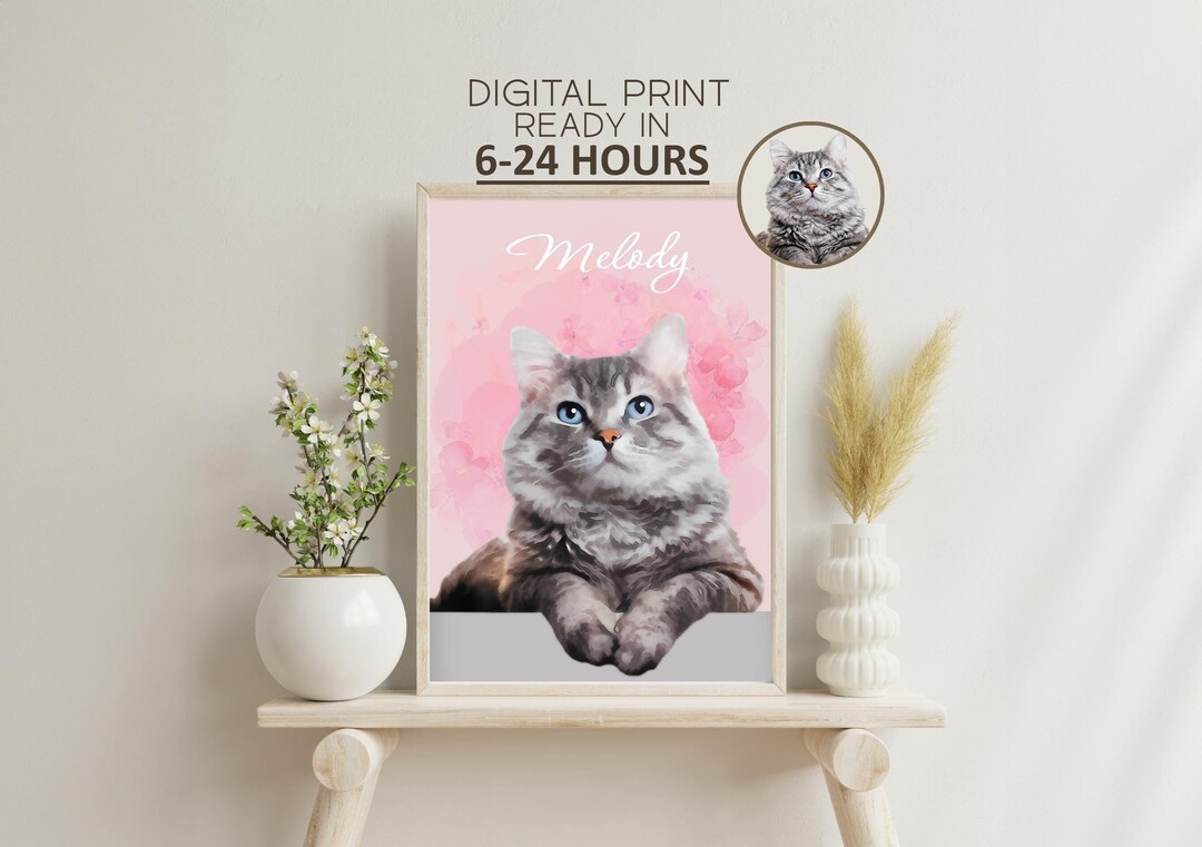Custom Pet Portrait, Personalized Dog or Cat Art (digital Print 8x10 ...