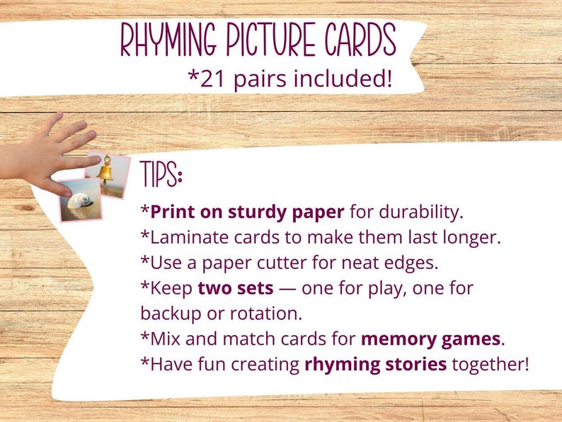 Montessori Rhyming Words Picture Cards Printable - Etsy